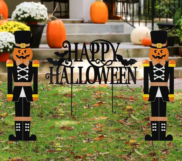 GLITZHOME Happy Halloween' And Nutcracker Gard En Stakes S/3