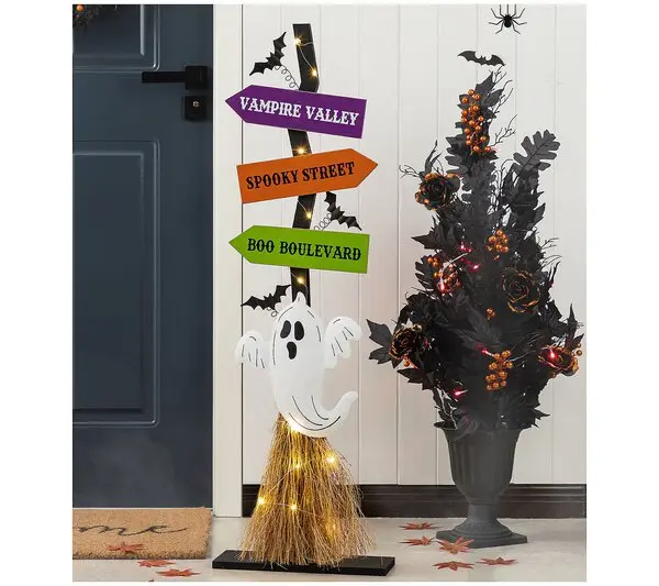 GLITZHOME 42' Led Lighted Ghosts Broom Porch Si Gn W/ Timer