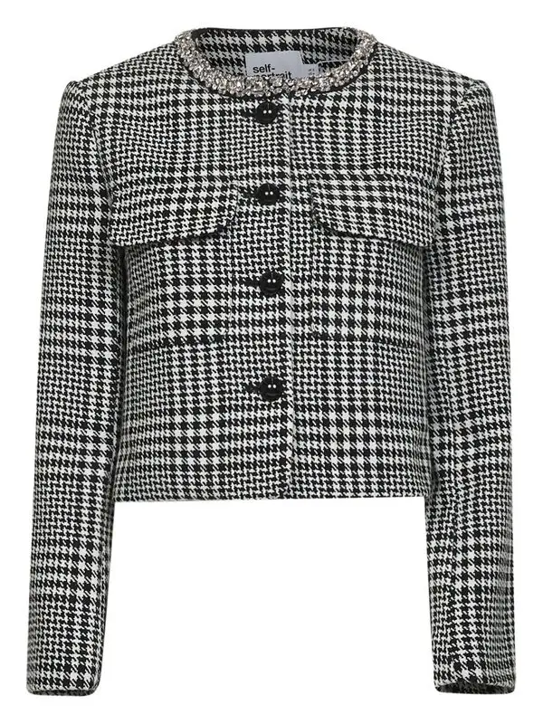 SELF-PORTRAIT Houndstooth Crystal Trim Jacket - Multicolor