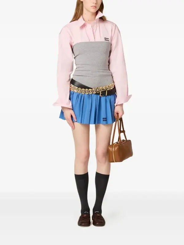 Miu Miu Jersey And Poplin Skirt - Grigio+pervinca