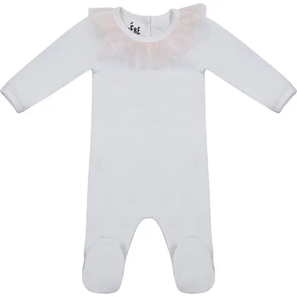 MANIÈRE Glitter Mesh Ruffle Footie - White/ Mauve