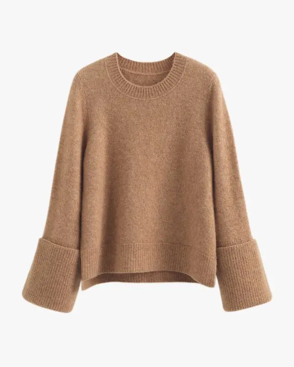 Cuyana Alpaca Wool Rolled Cuff Crewneck Sweater - Camel