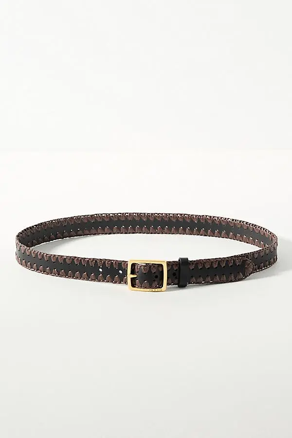 Rag & Bone Raffia Trim Boyfriend Leather Belt - Black Pattern
