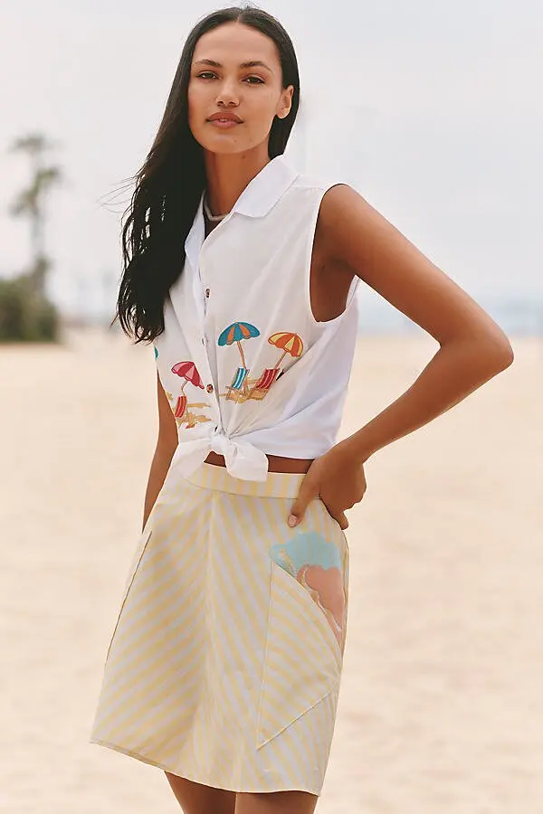CELANDINE Cotton Embroidered Mini Skirt - Goldfinch