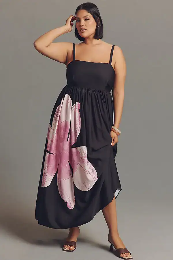 plus size black floral maxi dress RESTOCKED! Confidence in Sunshine Plus-Size Long Sleeve Black Floral Maxi Dress Medium main image 1