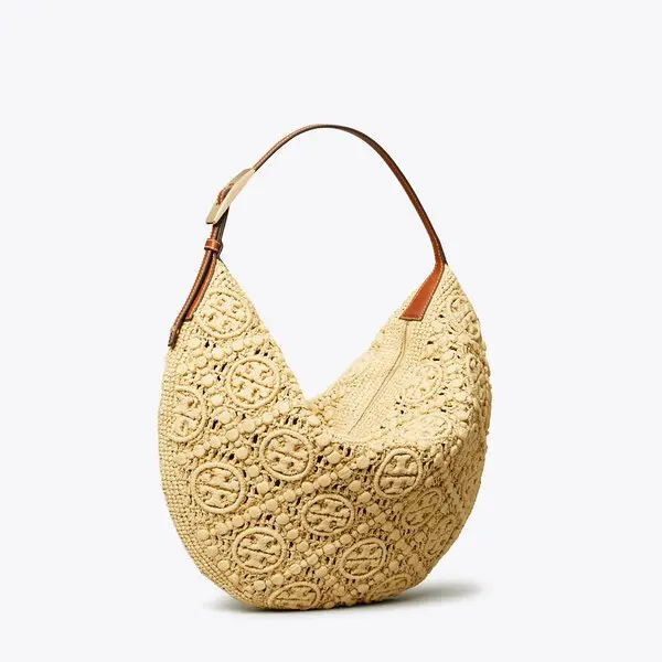 Tory Burch T Monogram Raffia Balloon Bag