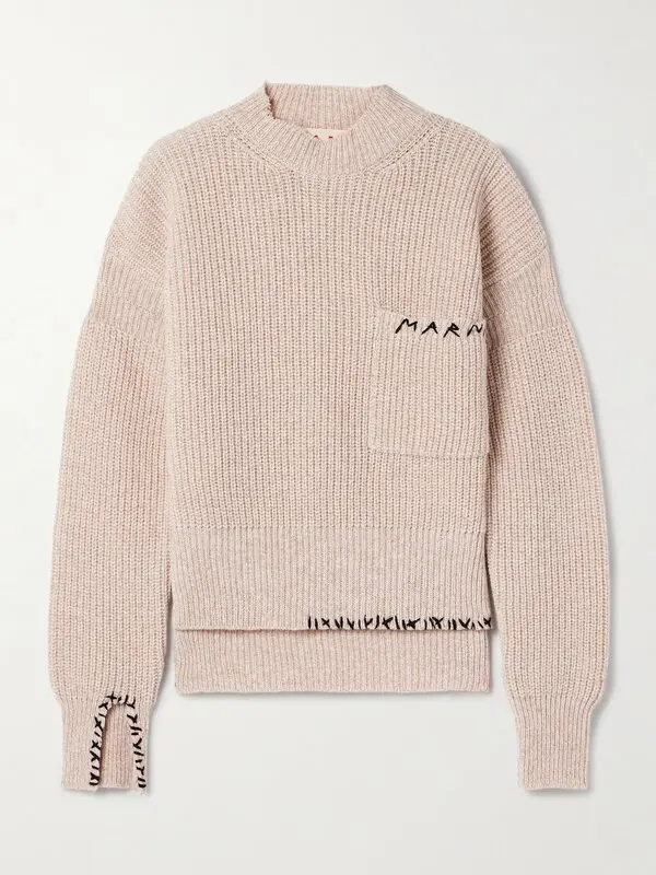 Marni Embroidered Wool Sweater - Neutrals