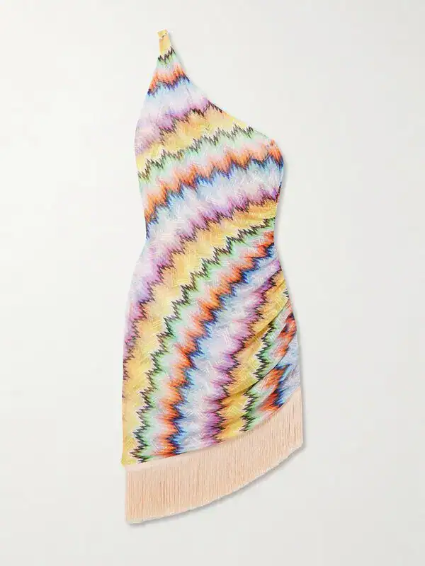 Missoni One-Shoulder Fringed Mini Dress - Multi - 40% Off | Editorialist