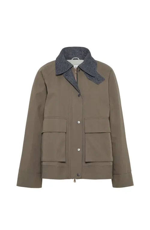 Brunello Cucinelli Techno Cotton Canvas Jacket With Monili - Brown