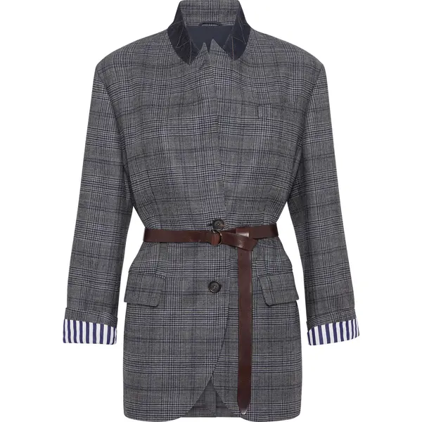 Brunello Cucinelli Prince Of Wales Wool Blazer - Grey