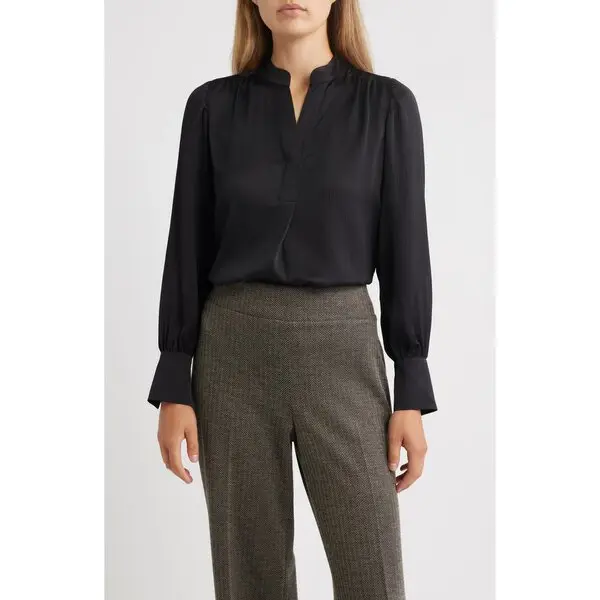 Anne Klein Textured Crepe Long Sleeve Top - Anne Black