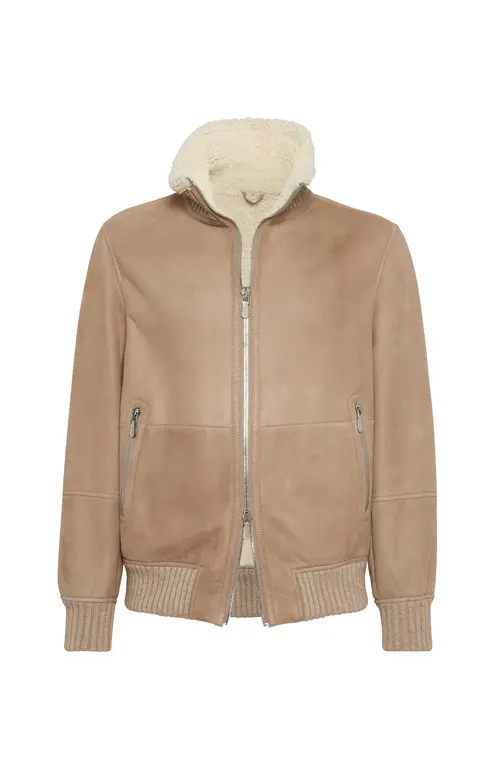 Brunello Cucinelli Curly Shearling Bomber Jacket - Hazelnut