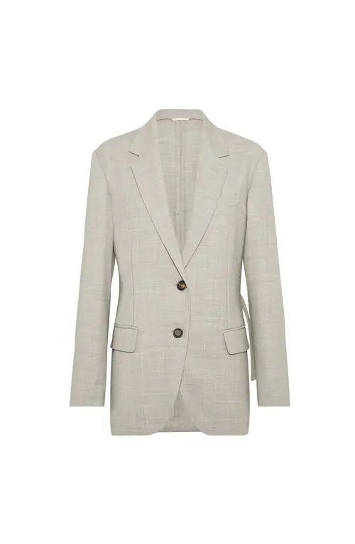 Brunello Cucinelli Fluid Twill Blazer With Monili Detail - Light Grey