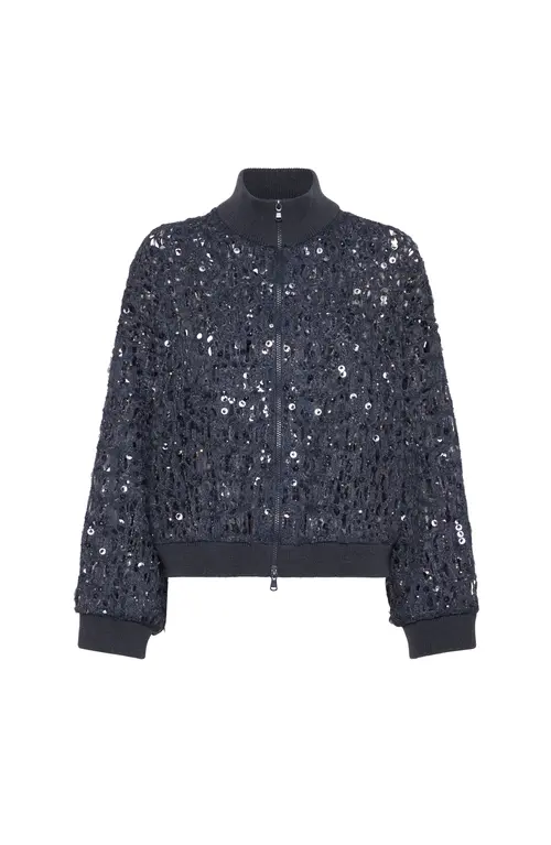 Brunello Cucinelli Embroidered Cardigan - Navy Blue