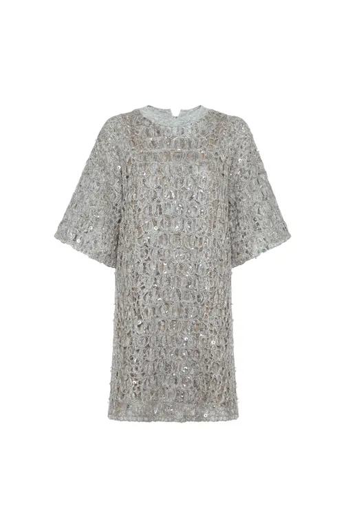 Brunello Cucinelli Crocodile Embroidered Dress - Light Grey
