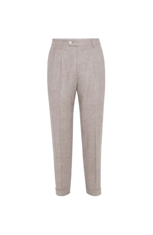 Brunello Cucinelli Prince Of Wales Flannel Trousers - Bark