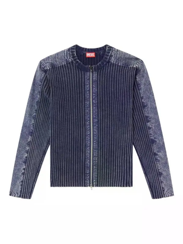Diesel Ribbed Zip-up Cardigan - Blue