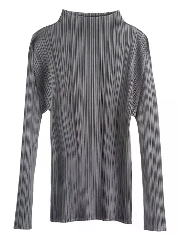 Issey Miyake Pleated Mock-neck Top - Grey