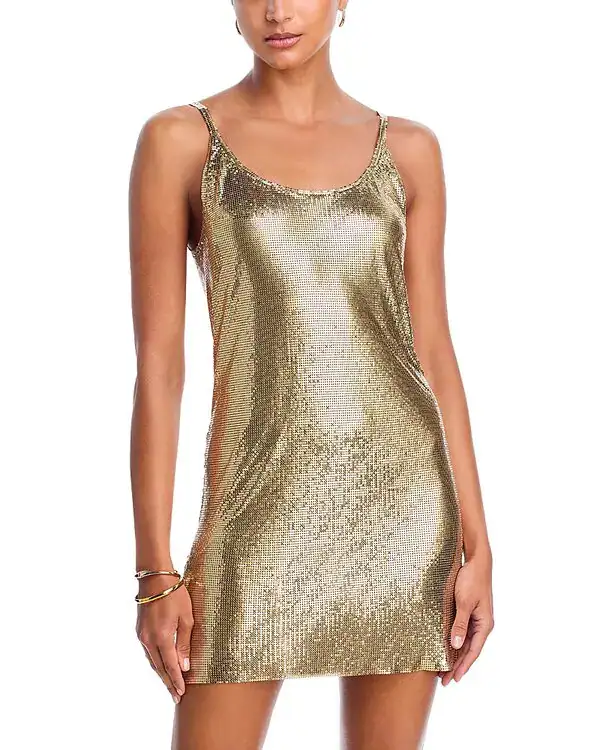 Rabanne Mesh Tank Mini Dress - Gold - 60% Off | Editorialist