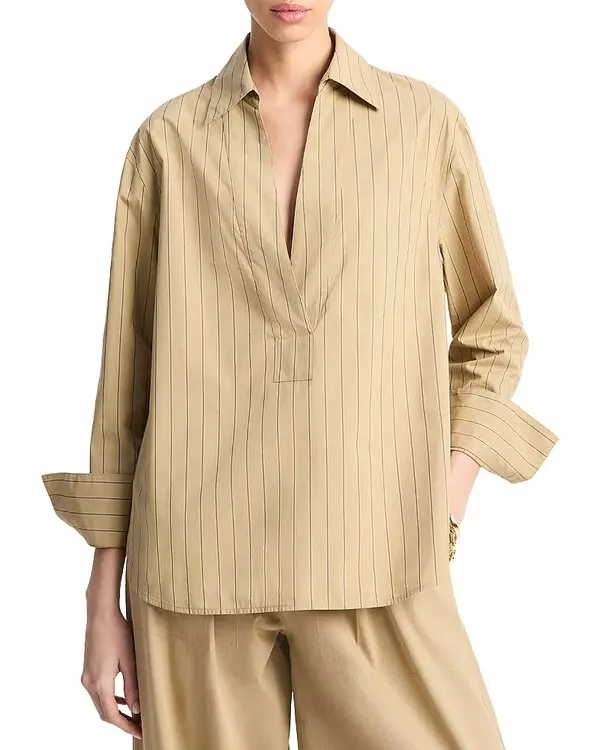 Vince Relaxed Long Sleeve Popover Shirt - Sand Sage