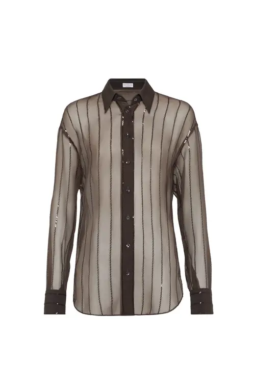 Brunello Cucinelli Embroidered Shirt - Cocoa