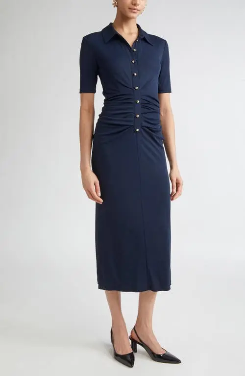 Carolina Herrera Ruched Jersey Polo Dress - Midnight