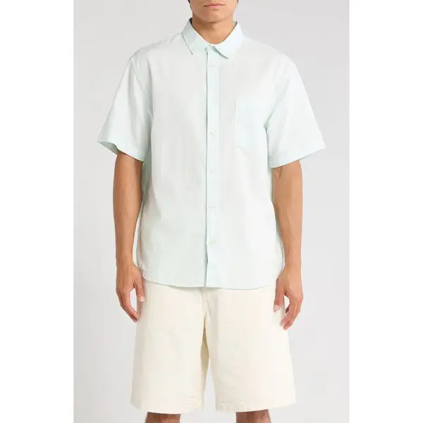 VANS Lawson Short Sleeve Cotton & Linen Button-up Shirt - Hint Of Mint
