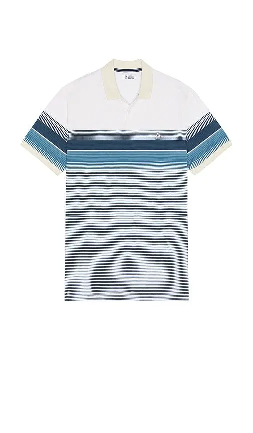 ORIGINAL PENGUIN Pique Blocked Stripe Polo In Blue