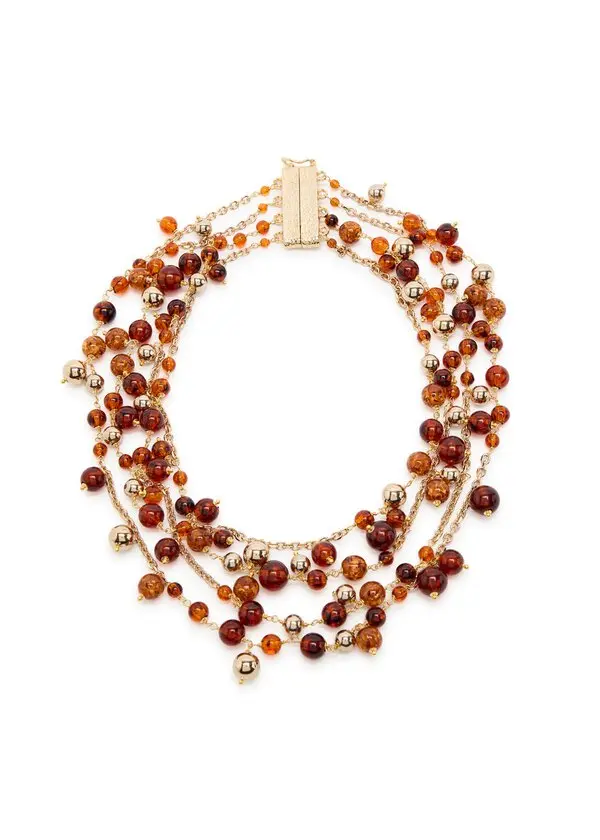 Rosantica Beaded Gold-plated Necklace - Brown