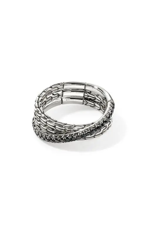 John Hardy Essential Pave Crossover Ring - Silver/ Black Sapphire
