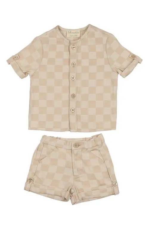 MANIÈRE Denim Check Shirt & Shorts Set - Beige