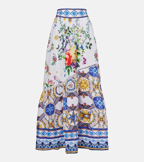 Camilla Printed Linen Maxi Skirt