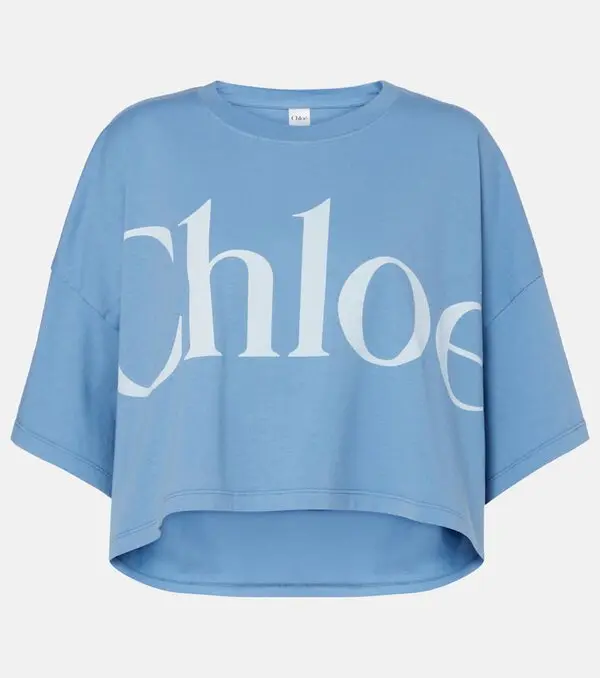 Chloé Cropped Logo Cotton T-shirt - Blue