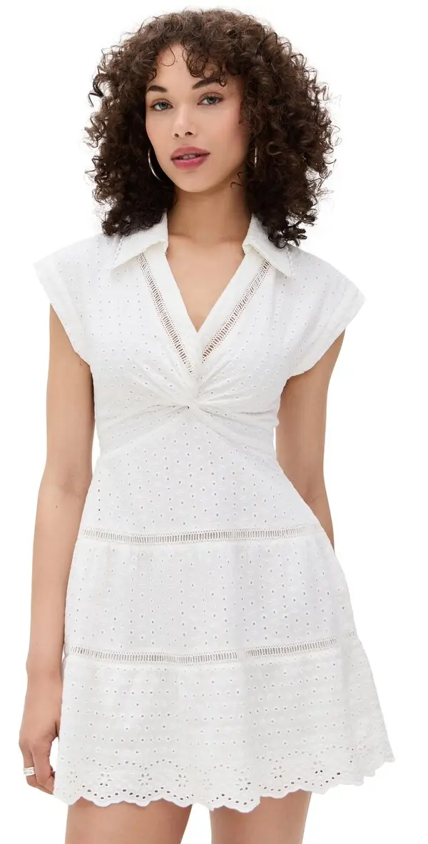 Alice + Olivia Eyelet Mini Dress With Twist Front Detail - Off White