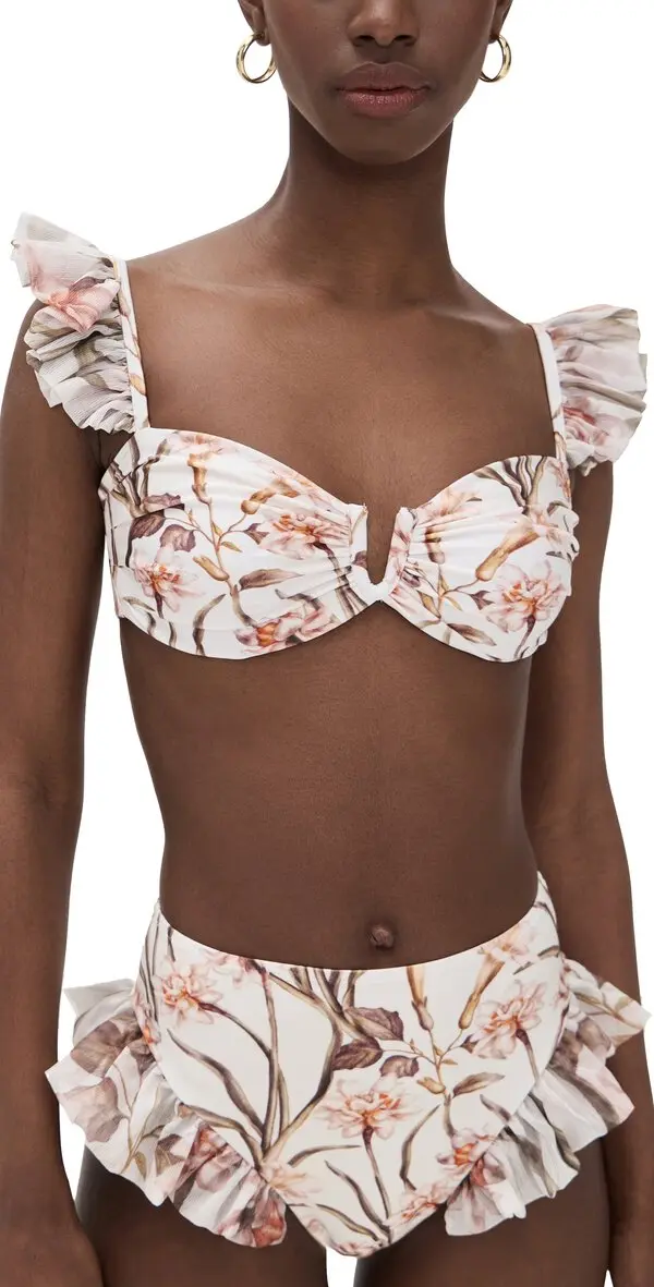 PatBO Botanic Retro Flutter Bikini Top - Off White