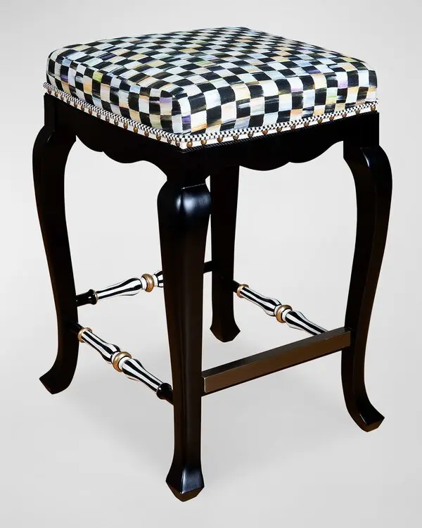 MACKENZIE-CHILDS Black Courtly Check Counter Stool, 36