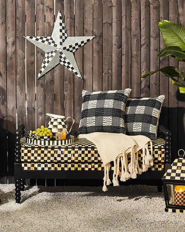 MACKENZIE-CHILDS Spindle Check Outdoor Bench