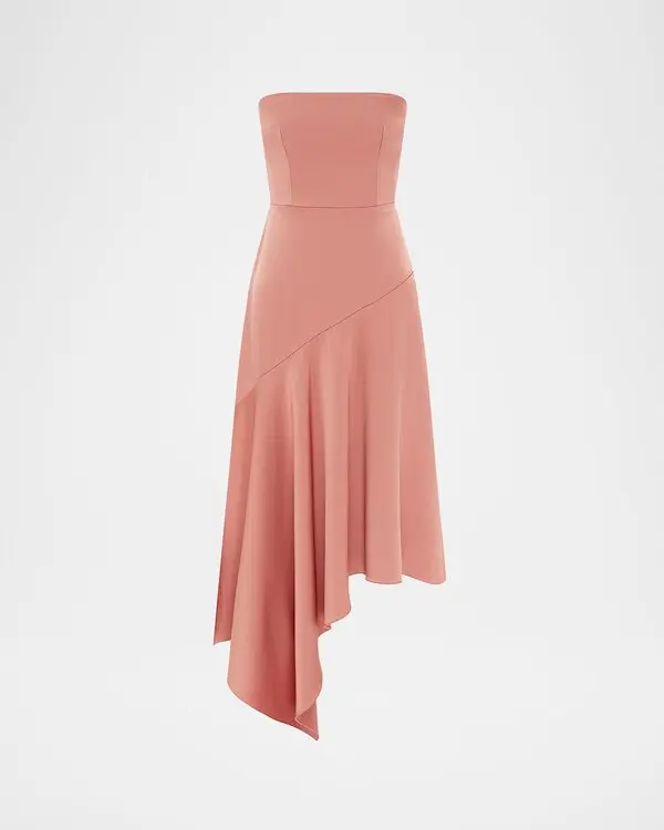 Alex Perry Strapless Asymmetric Satin Crepe Midi Dress - Cedar