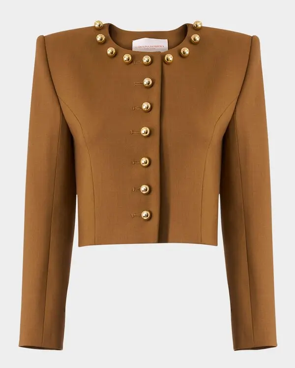 Carolina Herrera Ball-button Collarless Crop Jacket - Nutmeg