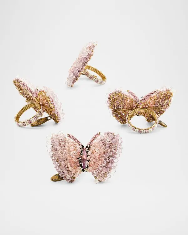 MACKENZIE-CHILDS Pink Butterfly Hill Napkin Rings, Set Of 4 - One-color