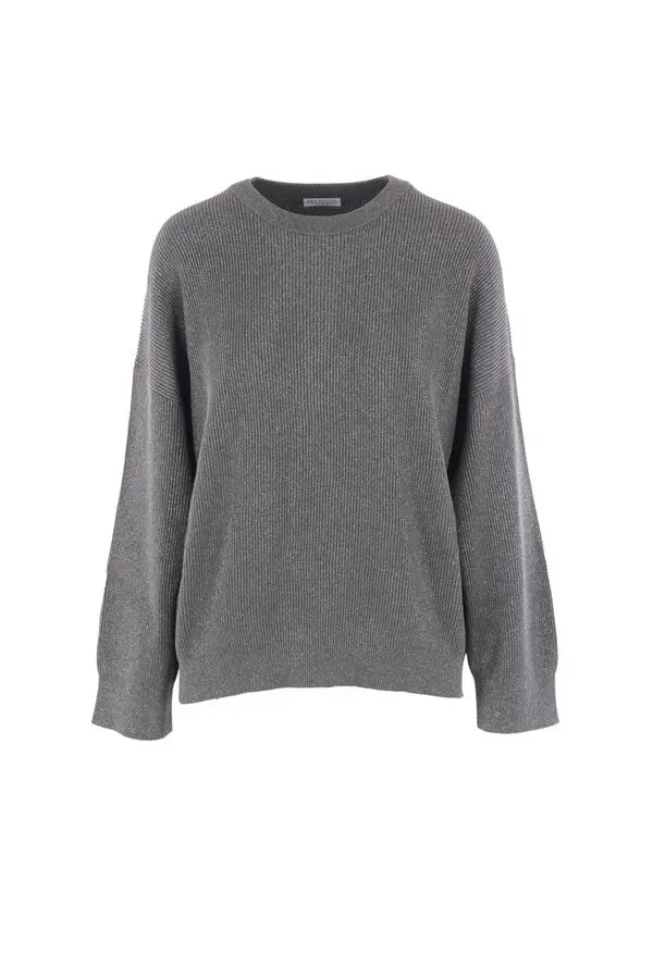Brunello Cucinelli Ribbed Cotton Sweater - Dark Gray+light Gray