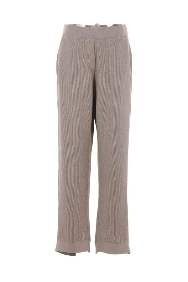 Brunello Cucinelli Sparkling Cotton Vanisé Rib-knit Trousers - Nutshell+silver
