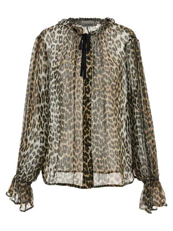 GANNI Leopard Print Chiffon Blouse - Multicolor