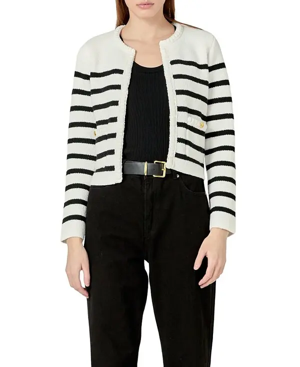 English Factory Braided Stripe Cardigan