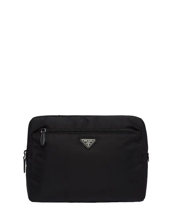 Prada Large Re-nylon Travel Pouch - Black/astral Blue