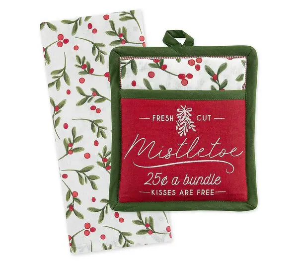 DESIGN IMPORTS Under The Mistletoe Potholder Gi Ft Set