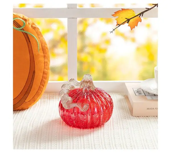 GLITZHOME 6'd Fall Harvest Glass Pumpkin With G Litter