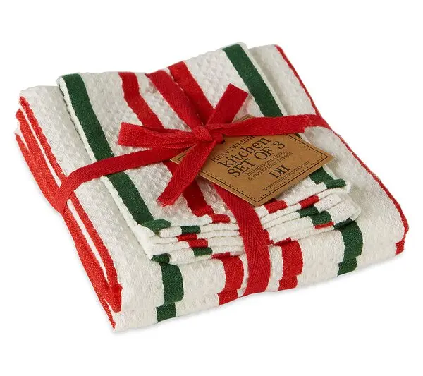 DESIGN IMPORTS Holiday Stripe Kitchen Towels/di Shcloth Set