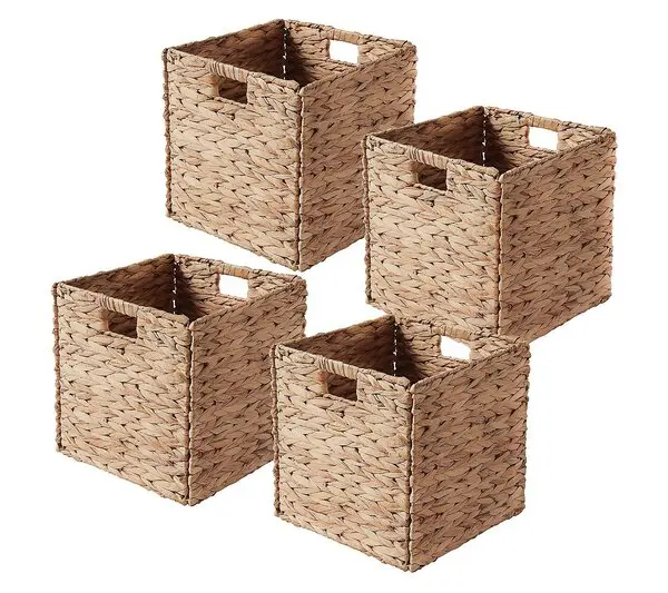 ORNAVO HOME 4-pack 9in Water Hyacinth Collapsible Baskets