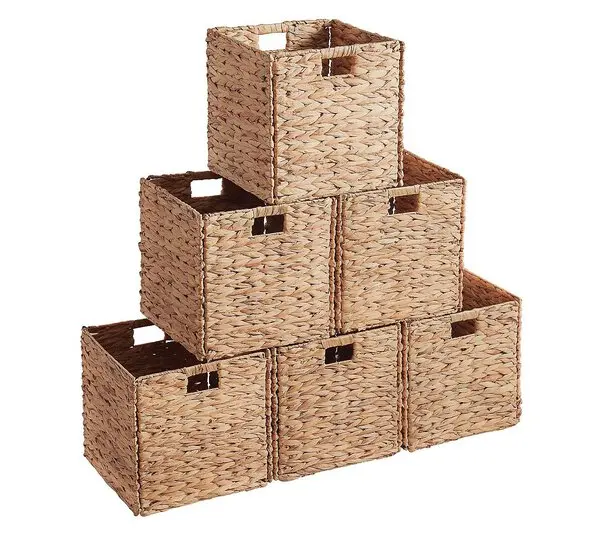 ORNAVO HOME 6-pack 9in Water Hyacinth Collapsible Baskets